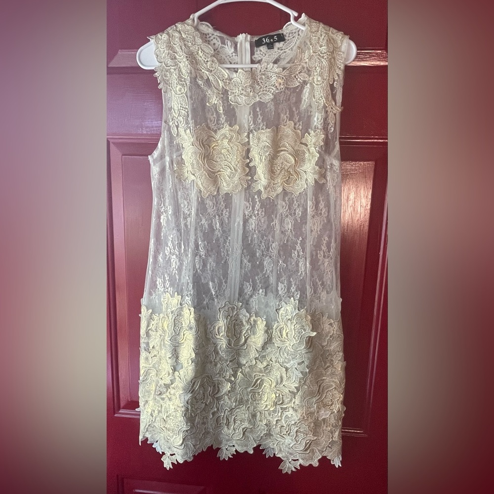 Off White Sheer Lace Dress - Gem